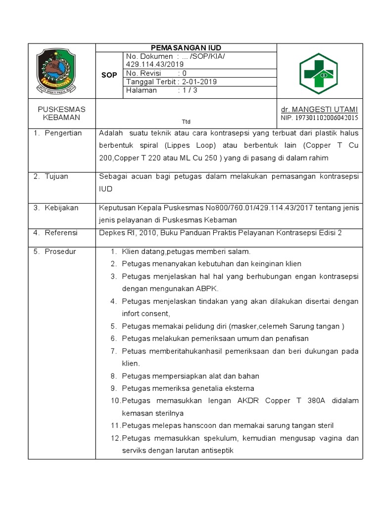 SOP Pemasangan IUD | PDF