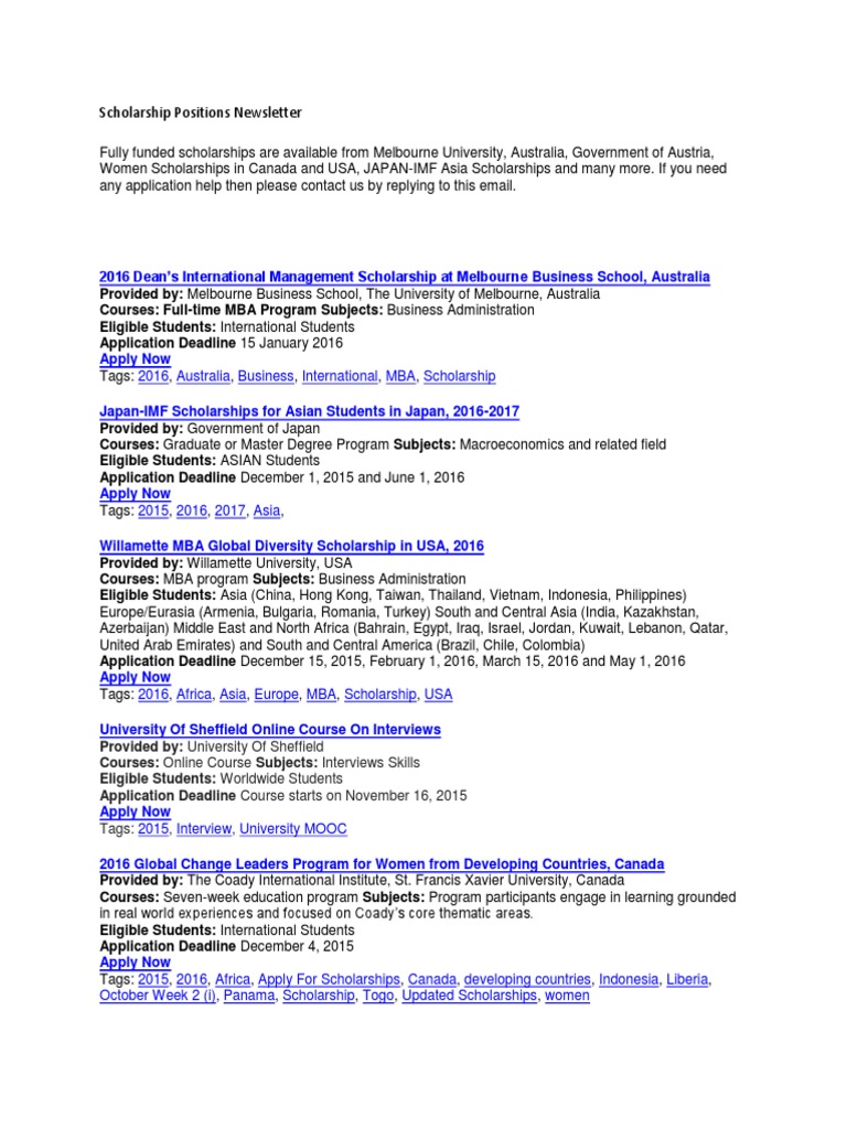 Scholarship Positions Newsletter PDF | PDF | Postgraduate Education ...