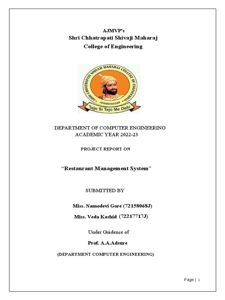 Restaurant Management System: A Project Report on the Development of a ...