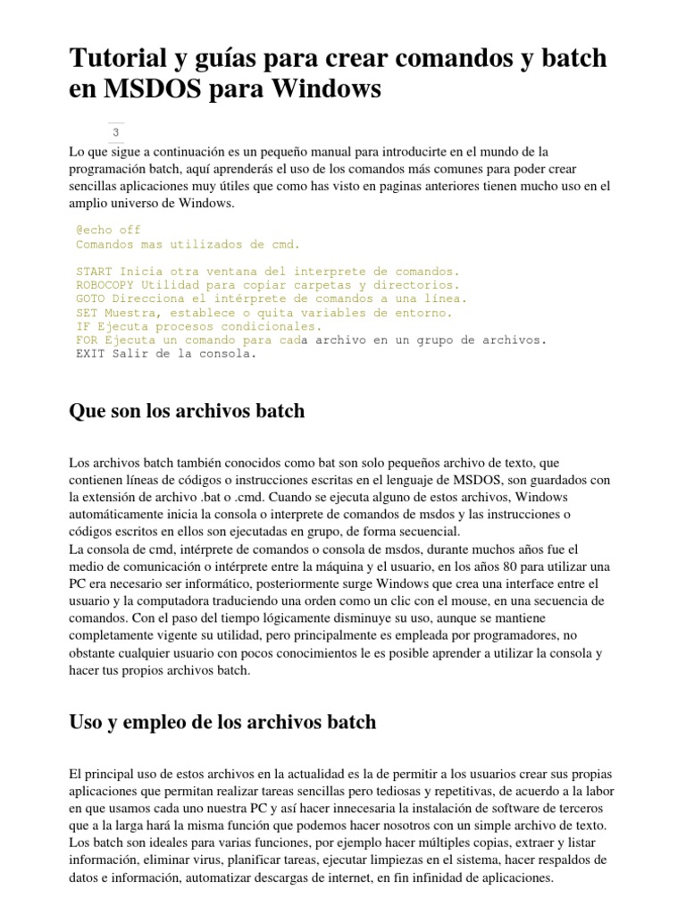 Tutorial Batch | PDF | Archivo de computadora | Interfaz de línea de ...