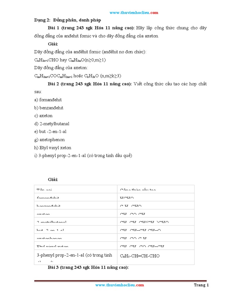 Phan Loai Va Phuong Phap Giai Bai Tap Chuong Andehit Xeton Axit Cacboxylic Lop 11 THPH | PDF