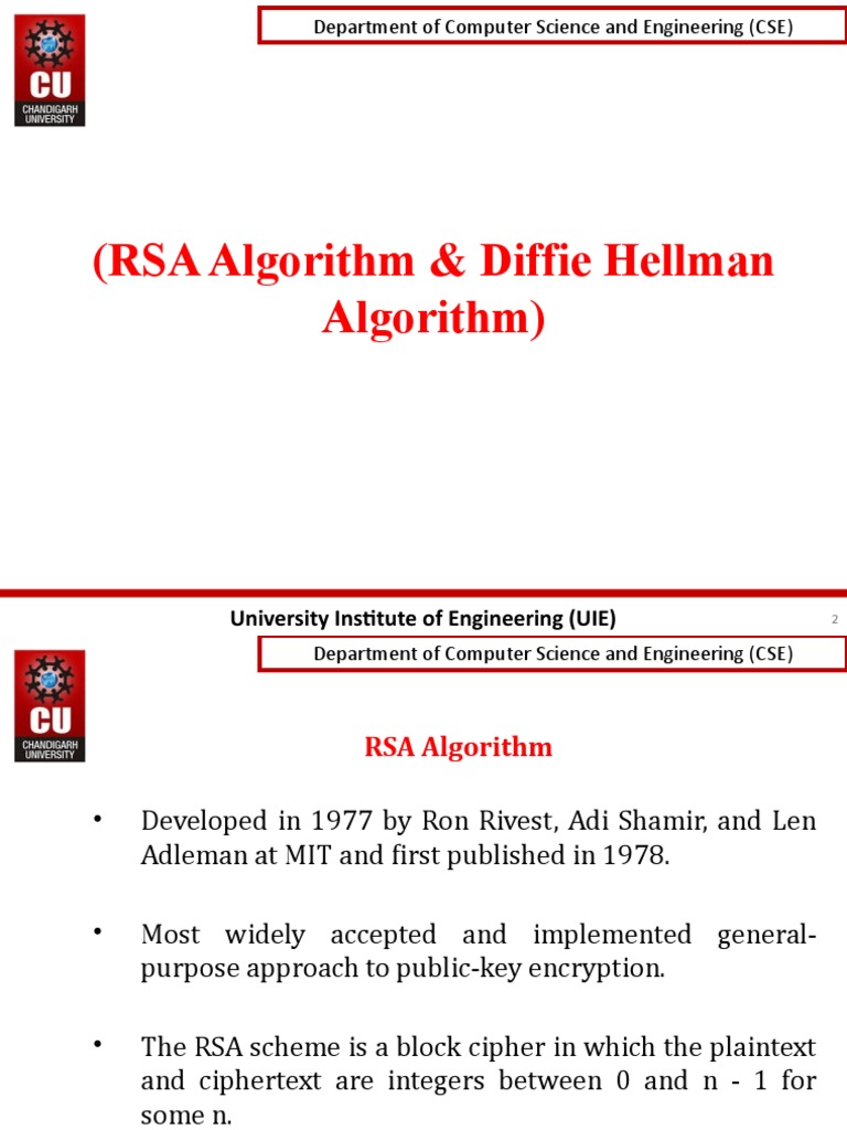 L - 2.3, L-2.4 RSA - Diffie Hellman Algorithm | PDF