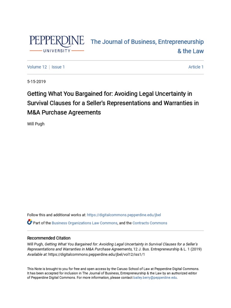 Survival Clauses in M&A Agreements | PDF | Finance & Money Management