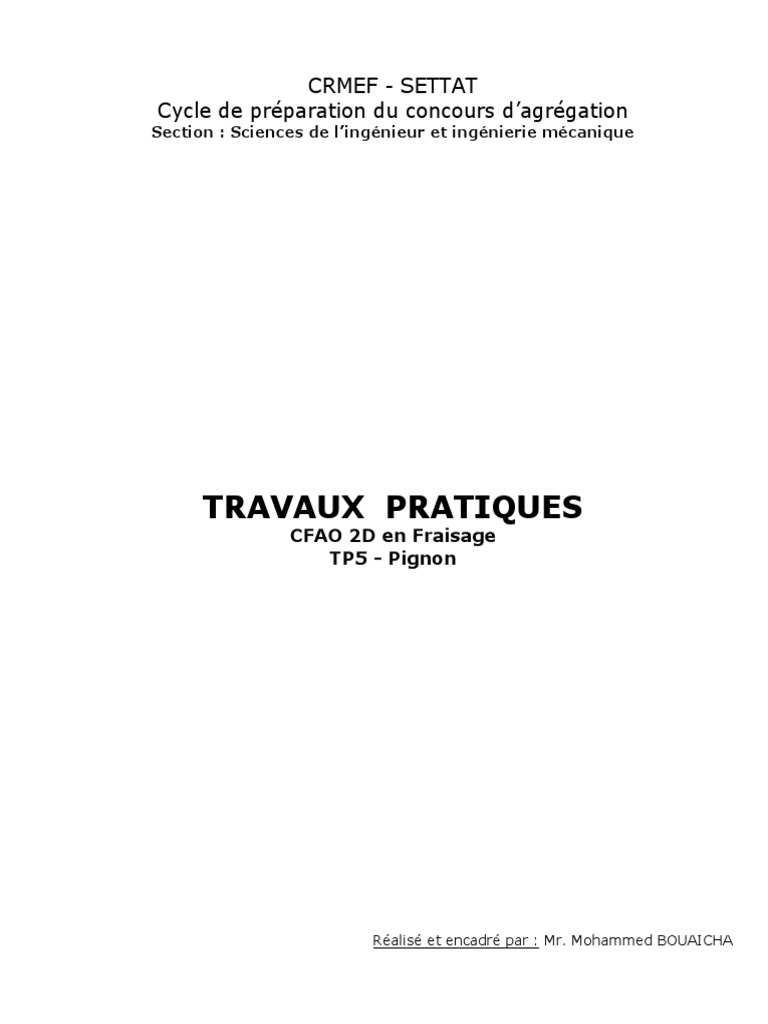 TP CFAO 2D : Usinage d'un Pignon | PDF