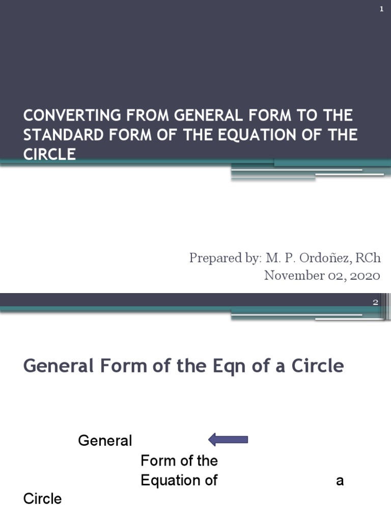 Converting the General Form of a Circle Equation to Standard Form | PDF | Circle | Equations