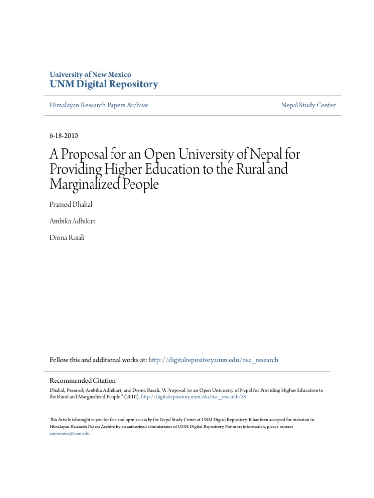 Proposal For Open University in Nepal - 2010 PDF | PDF | Distance ...