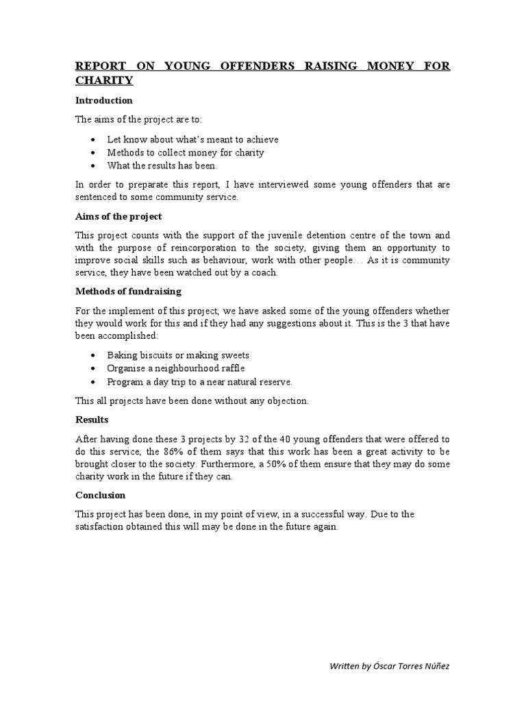 REPORT ON YOUNG OFFENDERS RAISING MONEY FOR CHARITY.docx | PDF