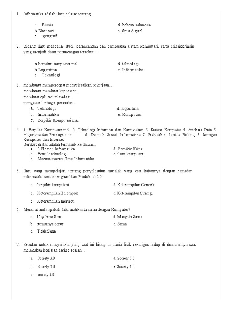 Soal Sistem Komputer (Informatika) PAS Semester 1 Kelas X KK | PDF
