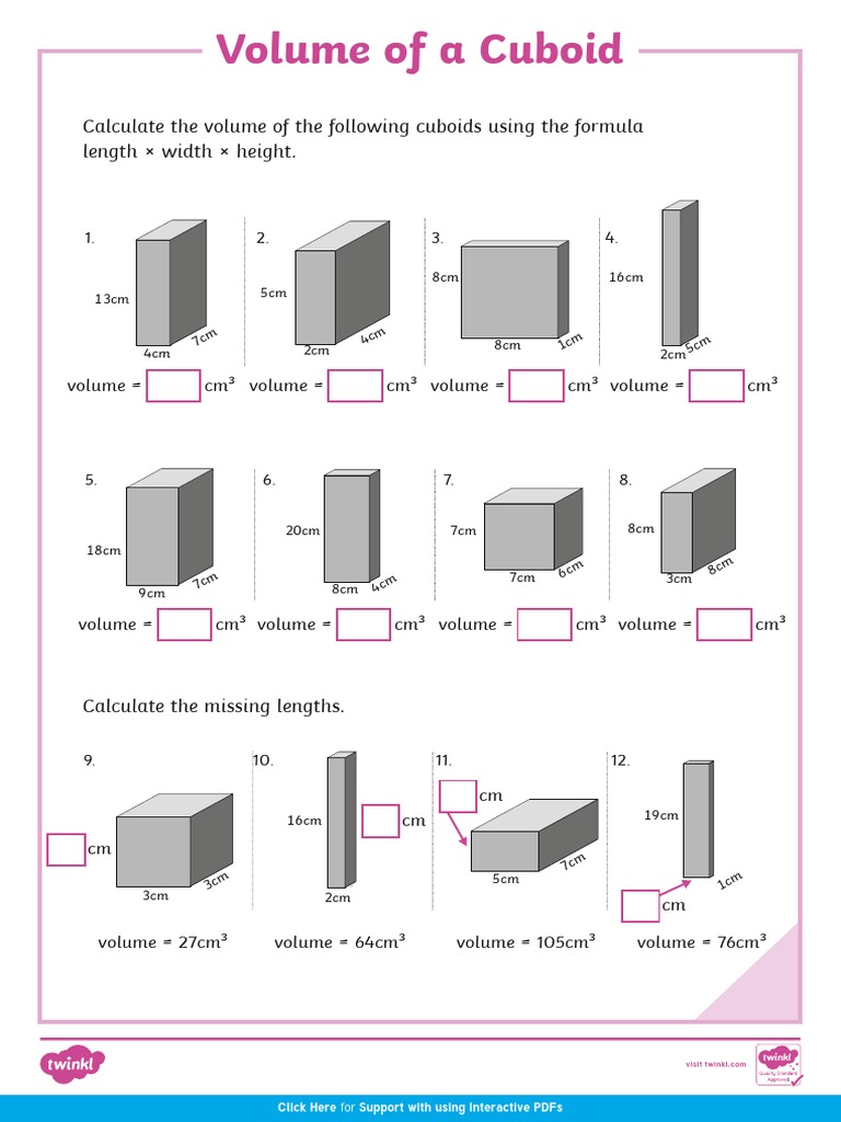 Cuboid Volume Calculation Sheet | PDF | Volume | Geometry