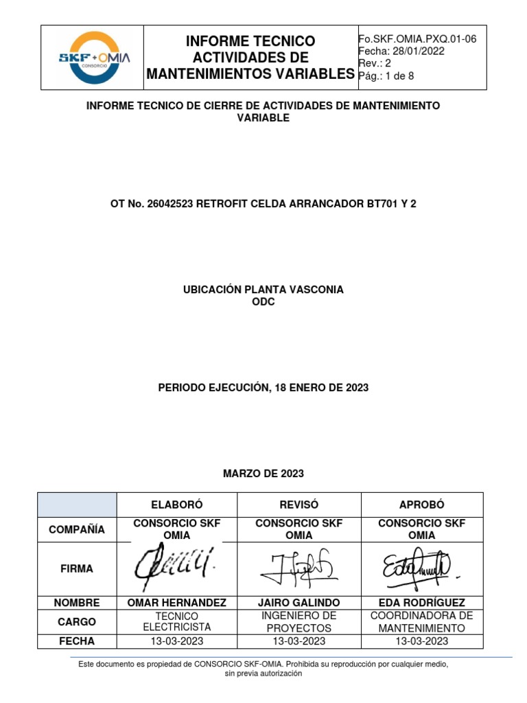 PL - SKF.OMIA - PXQ.01-06 Rev. 2 Informe Final de Actividades de Mtto ...