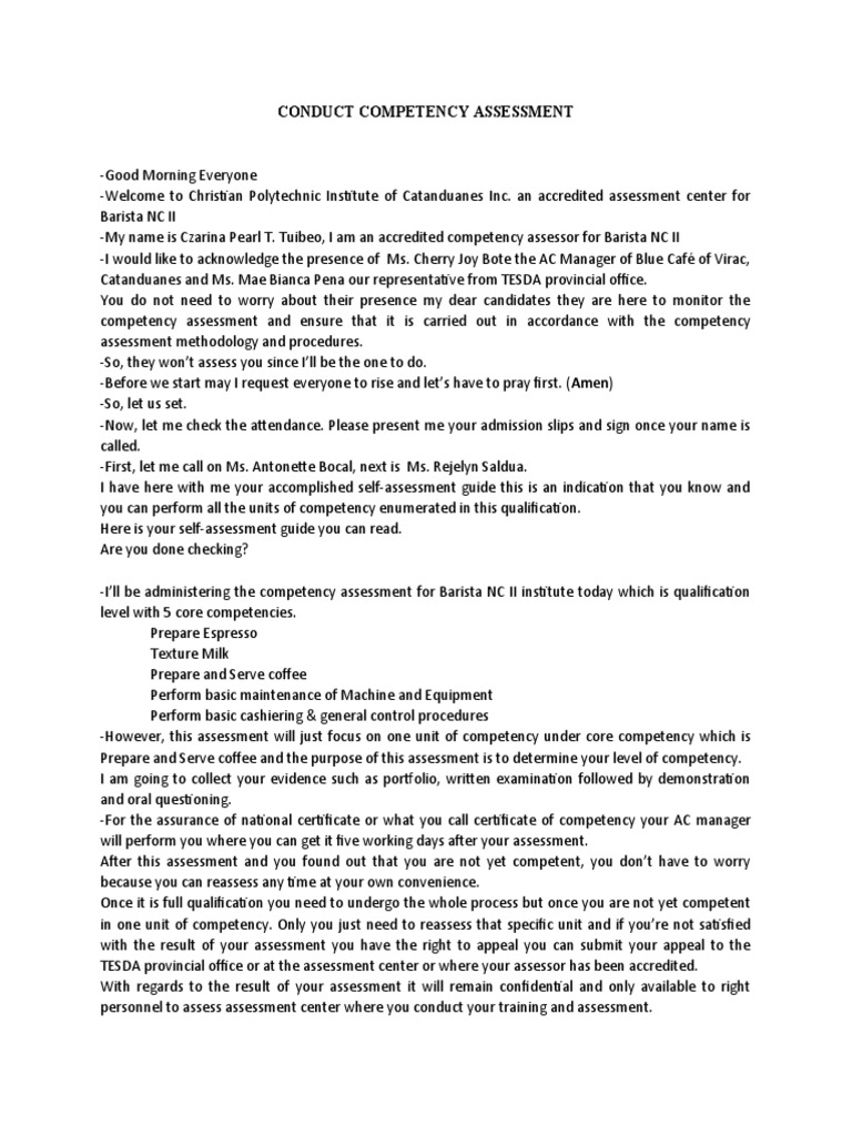 CONDUCT COMPETENCY ASSESSMENT.docx | PDF
