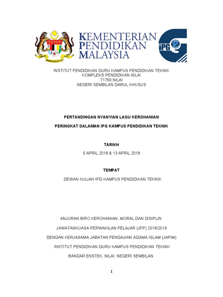 Pertandingan Nyanyian Lagu Kerohanian Peringkat Dalaman Ipg Kampus ...