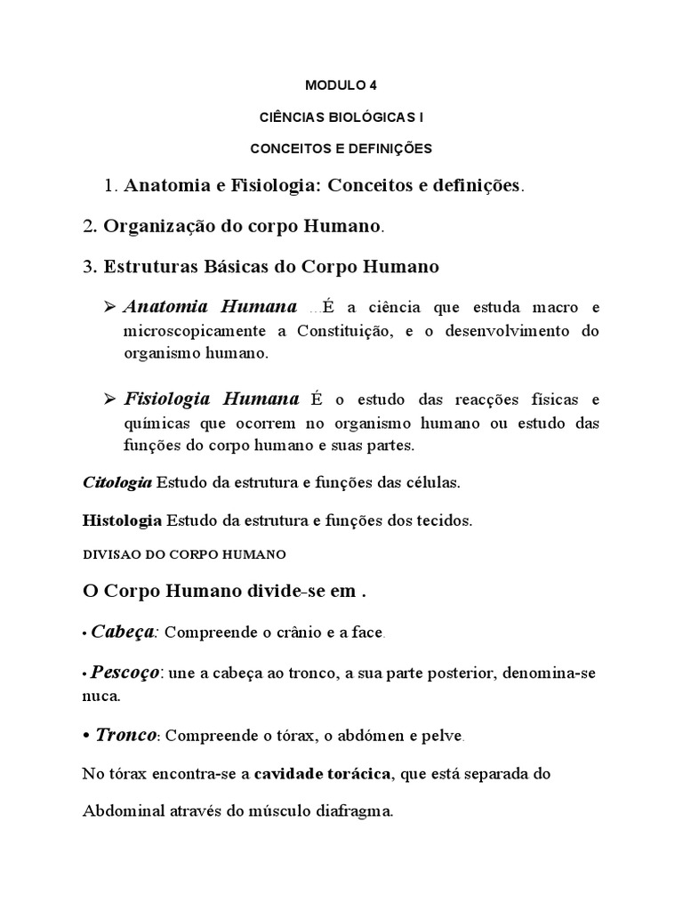 Aula 1 Anatomia e Fisiologia Humana | PDF