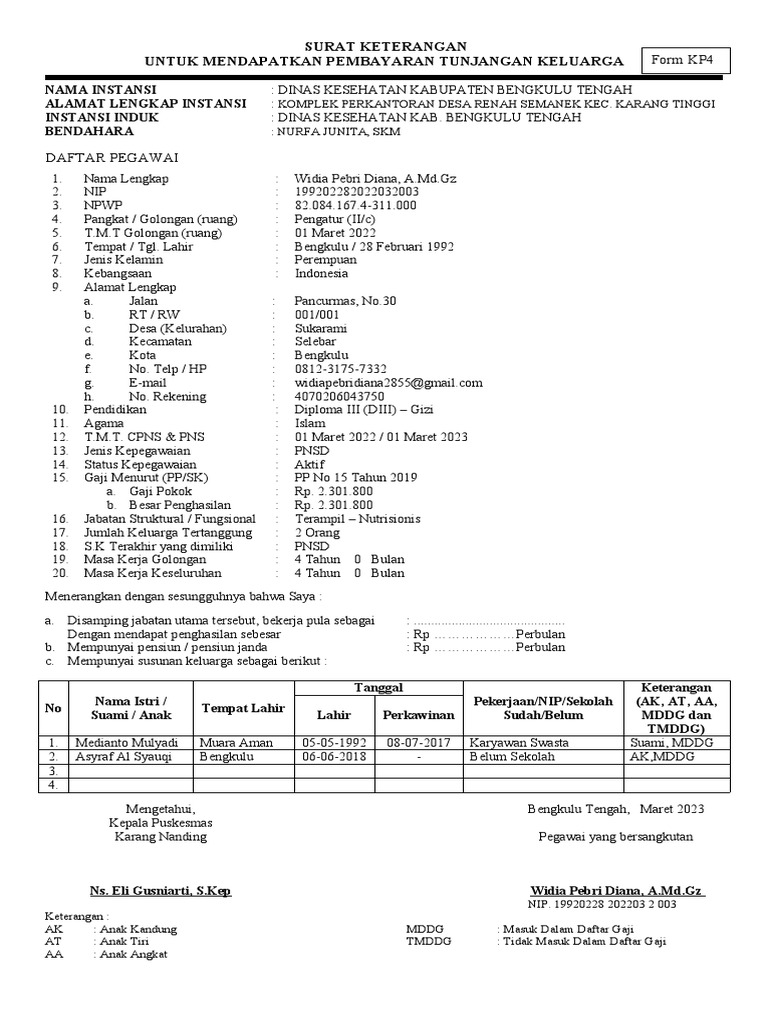 SURAT KET KP4 WIDIA PNS baru.doc | PDF