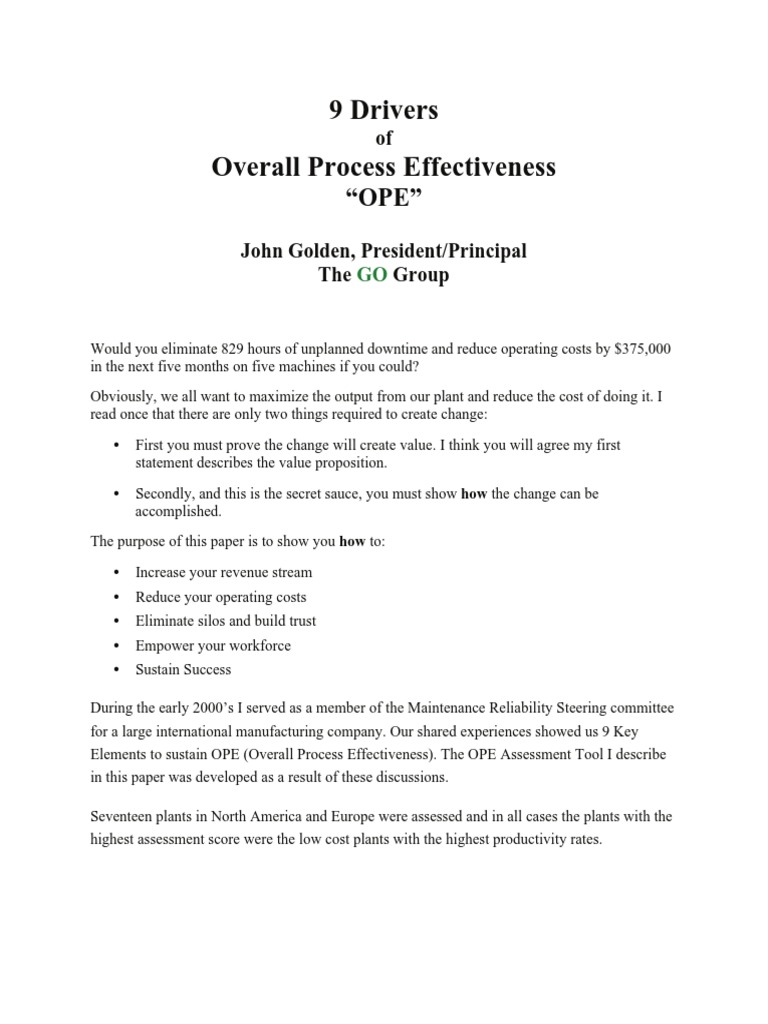 9 Drivers of Overall Process Effectiveness OPE | PDF