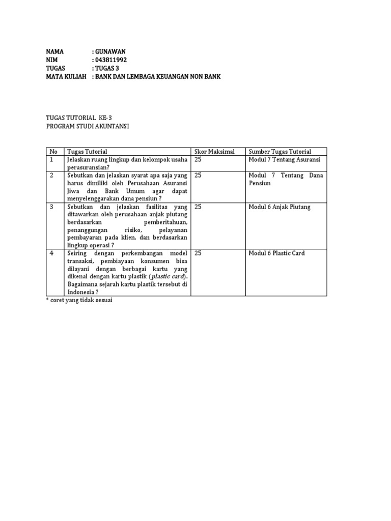 TUGAS 3 - BANK DAN LEMBAGA KEUANGAN NON BANK.docx | PDF