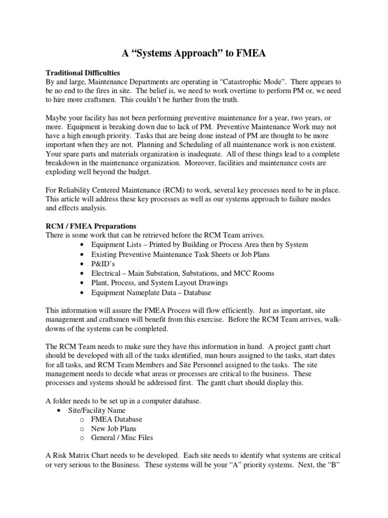 Systems Approach to FMEA in Maintenance | PDF | Reliability Engineering ...
