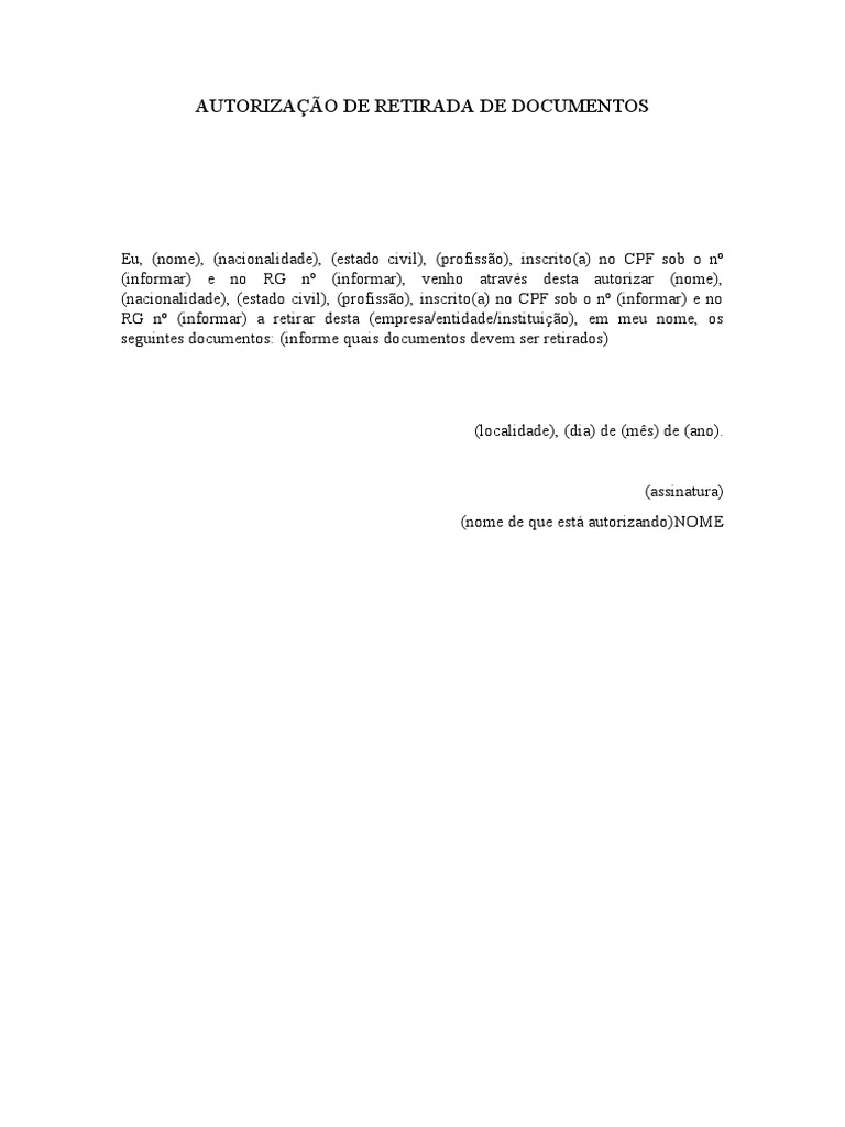 Modelo Autorização de Retirada de Documentos | PDF | Política | Direito