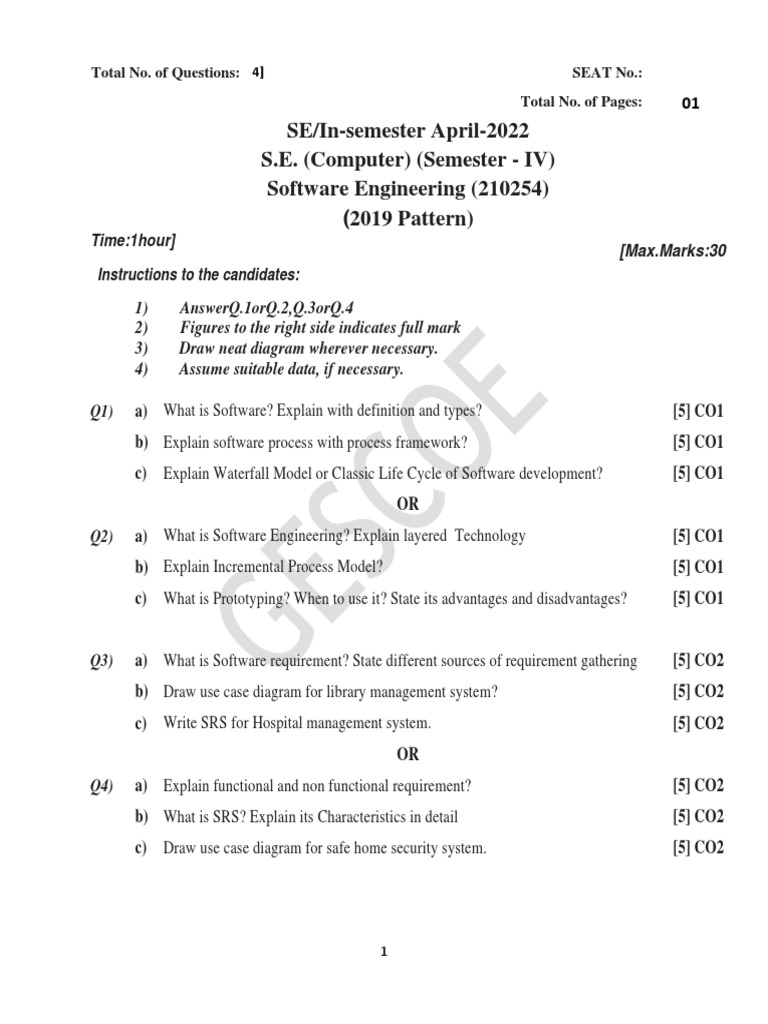 Set-1 SE (2019) Software Engineering PDF | PDF