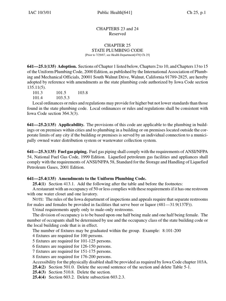 Iowa Plumbing Code - 641.25 | PDF | Plumbing | Water Supply Network