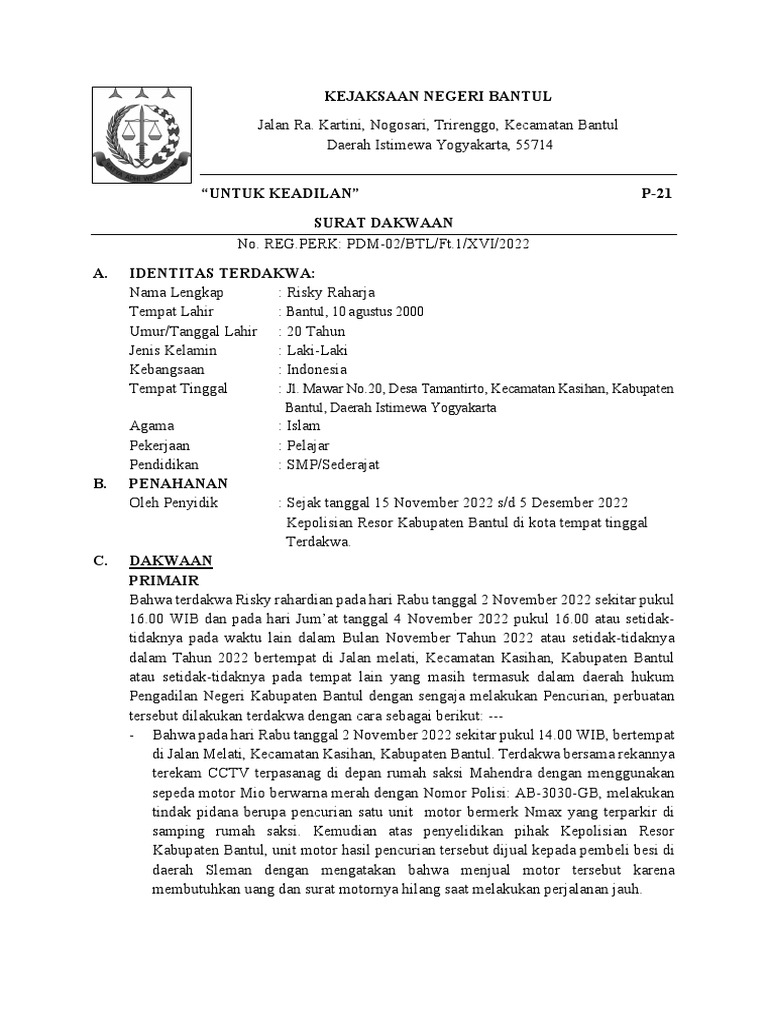 Surat Dakwaan - Adhe Eryana PDF | PDF