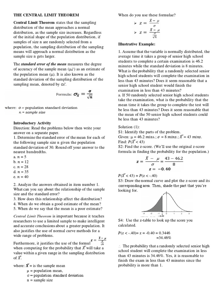 Central Limit Theorem PDF | PDF