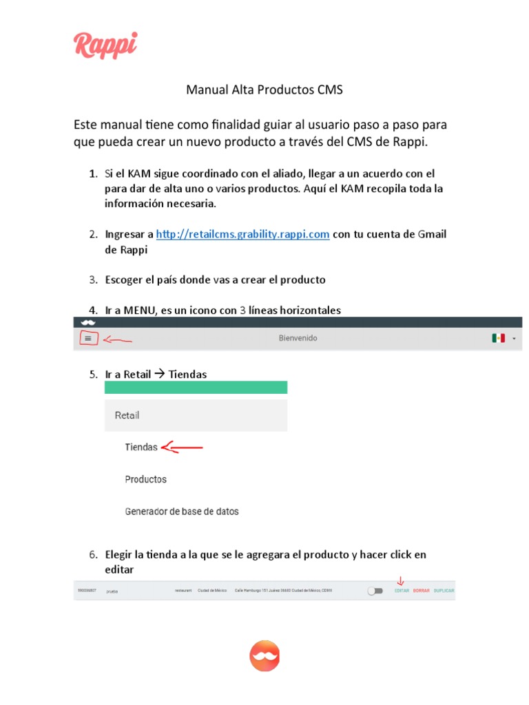 Manual para agregar productos al CMS de Rappi | PDF