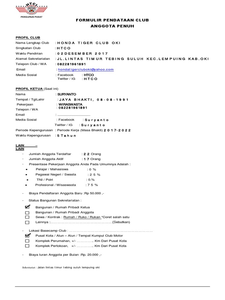 Formulir Pendataan Anggota Penuh 2021-2023 | PDF