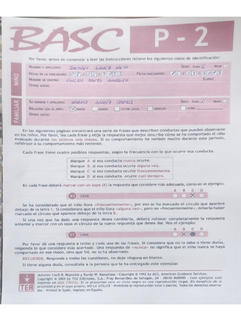 Cuestionario BASC P2 - 21478 | PDF