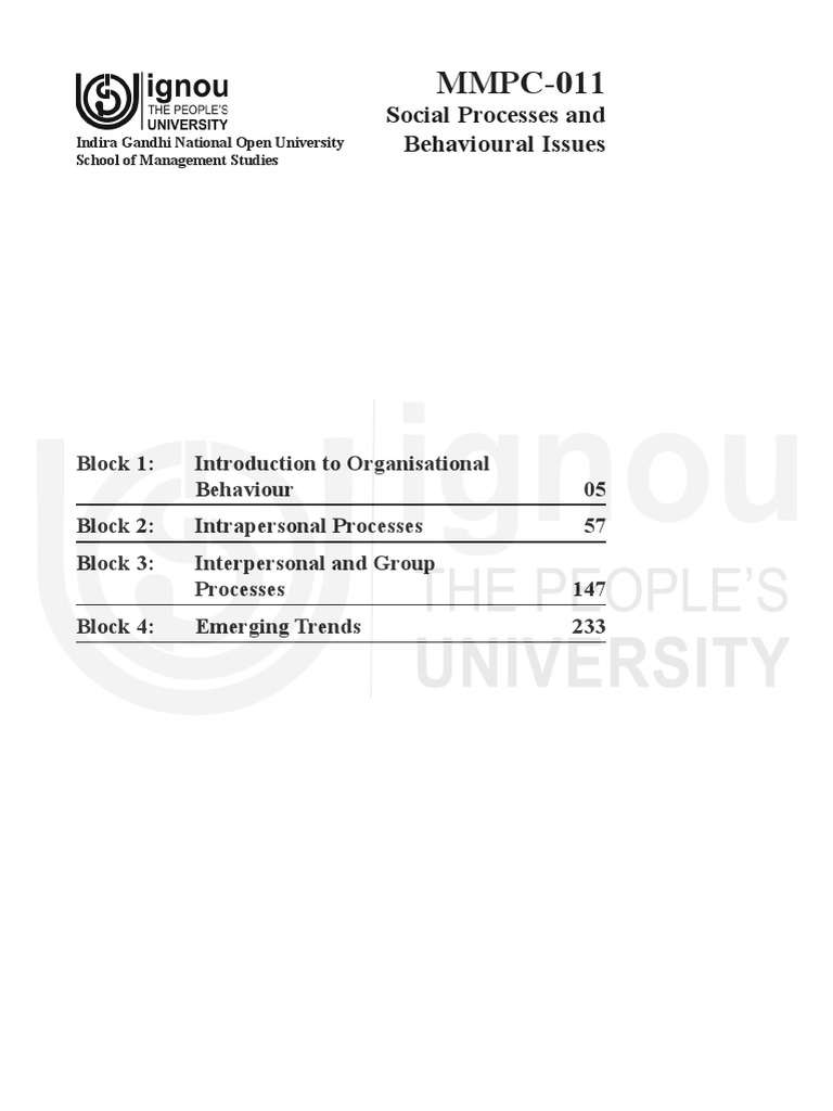 MMPC-011 Social Processes and Behavioural Issues PDF | PDF | Organizational Behavior | Institution