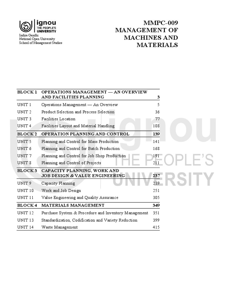 MMPC-009 Management of Machines and Materials PDF | PDF | Business ...