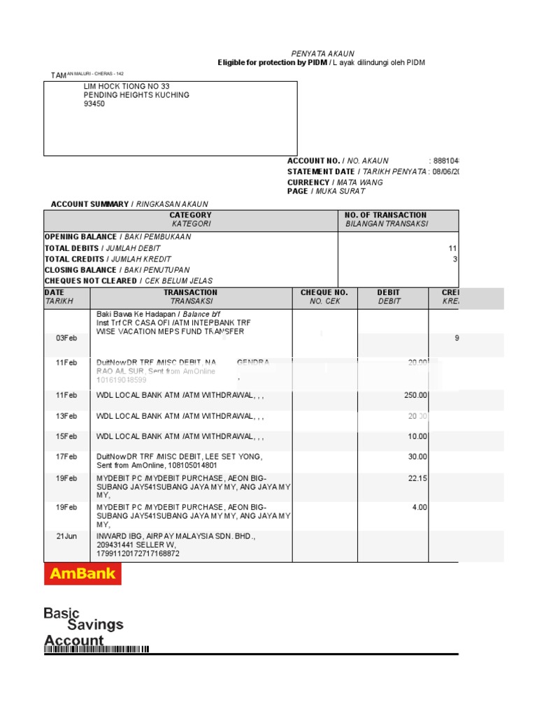 AmBank E-Statement July 2021 | PDF