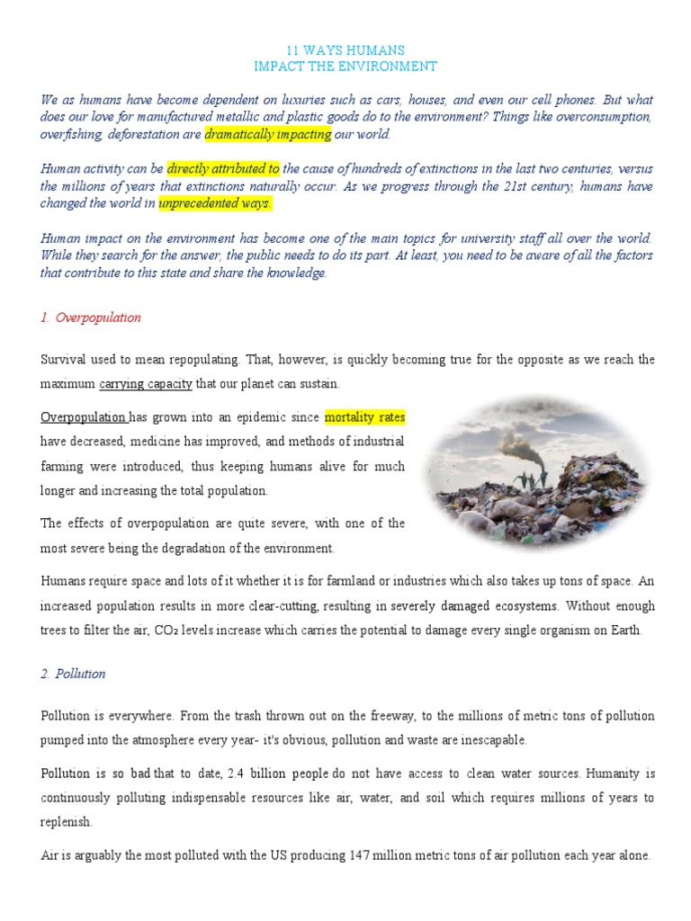 Human Impact on the Environment: 11 Factors | PDF