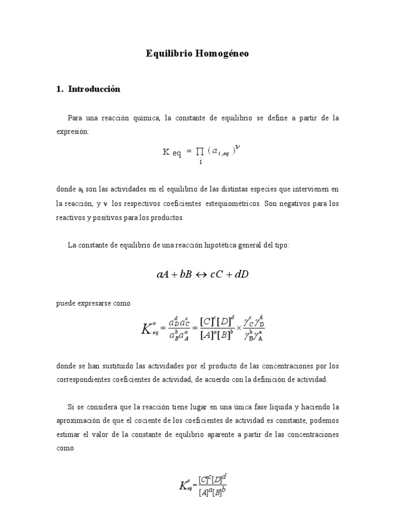 Equilibrio Homogeneo | PDF | Equilibrio químico | Reacciones químicas