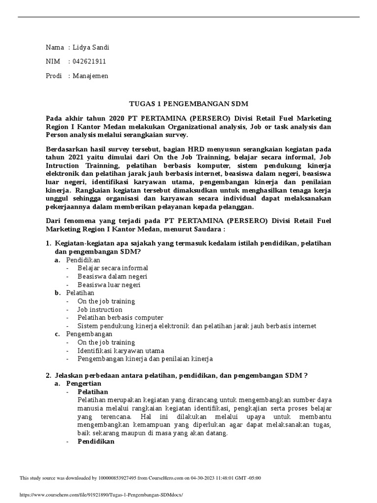 Tugas 1 Pengembangan SDM | PDF