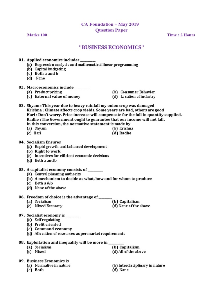 Ca Foundation Question Paper May 2019 PDF | PDF | Business