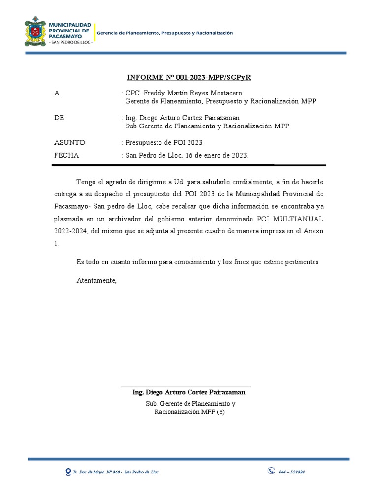 Informe 001-MPP | PDF