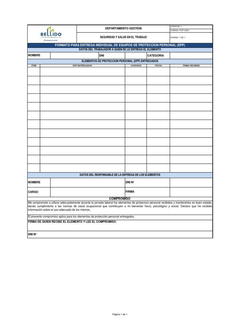 Bellido Formato Entrega de Epps PDF | PDF