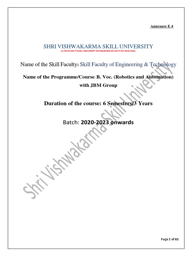 B.Voc Robotics and Automation With JBM Group Scheme & Syllabus 2020 23 ...