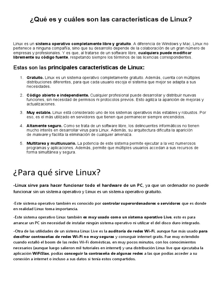 Características de Linux y Funciones | PDF