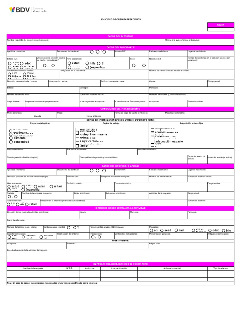 SOE.662 Solicitud de Crediemprende BDV | PDF | Bancos | Tarjeta de crédito