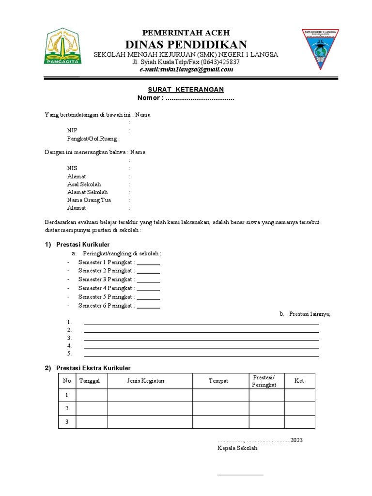 Form Surat Keterangan Prestasi (KIP Kuliah) | PDF