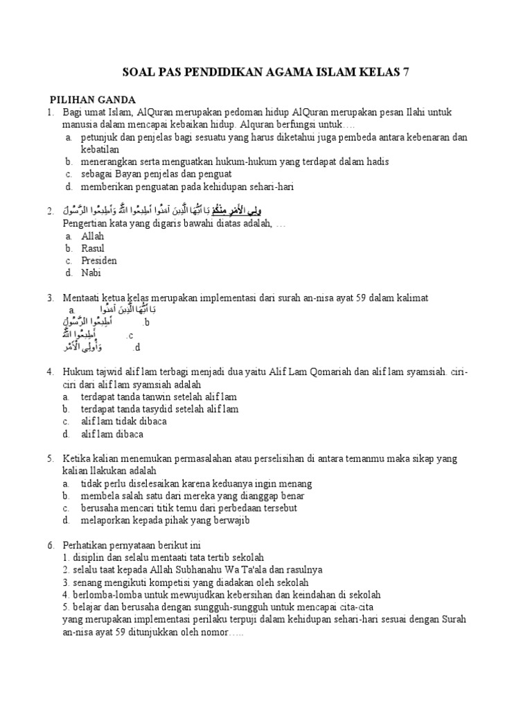 Soal PAI Kelas 7 | PDF