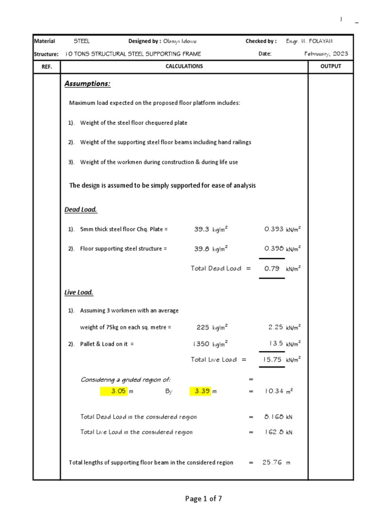 Analysis and Design Calculations for a 10 Ton Structural Steel ...