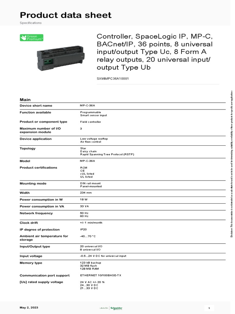 SpaceLogic™ MP-C Controller - SXWMPC36A10001 PDF | PDF