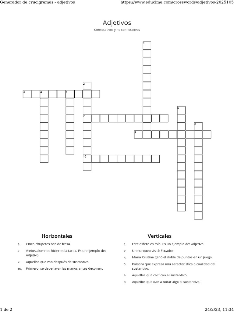Generador de Crucigramas - Adjetivos V PDF | PDF