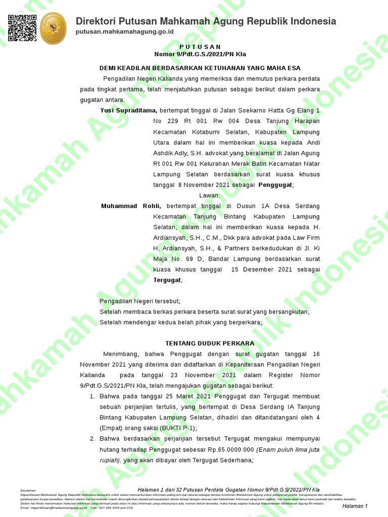 Putusan 9 Pdt.g.s 2021 PN Kla 20230109112338 PDF | PDF