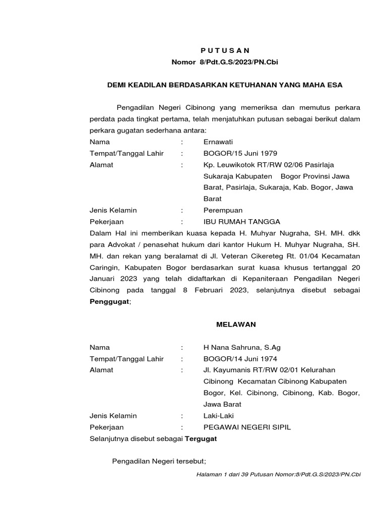 Salinan Putusan 8 PDT G S 2023 PN Cbi PDF | PDF