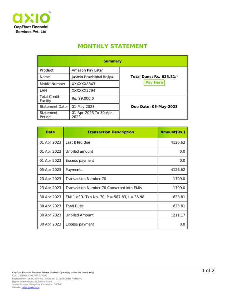 Amazon Pay Later Monthly Statement | PDF | Business | Economies