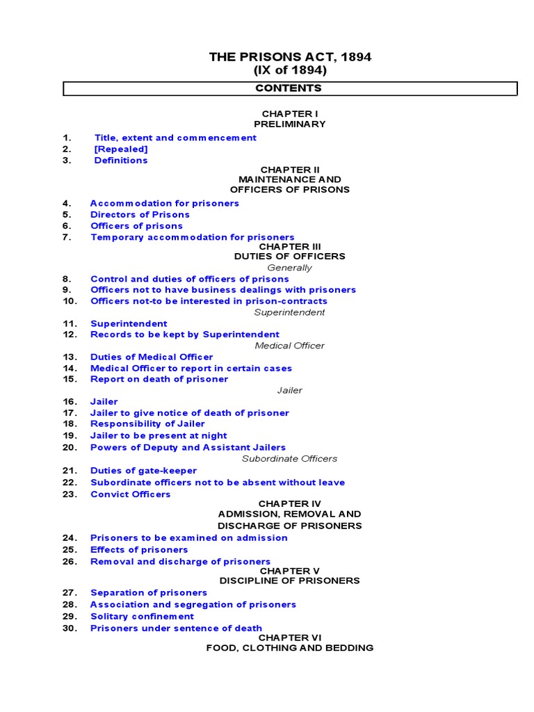 Prisons Act 1894 Overview and Provisions | PDF